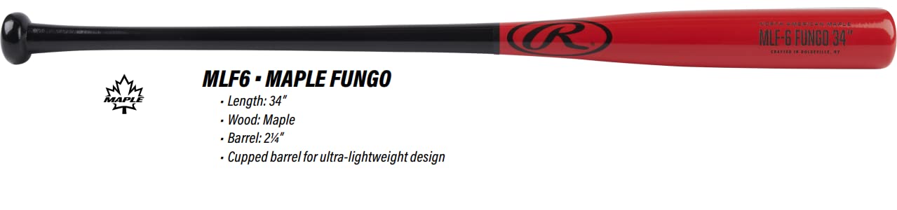 Rawlings | Maple Training FUNGO Bat | Baseball/Softball | 34โ | Infield | Black/Red
