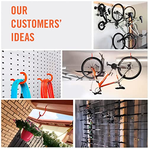 SMARTOLOGY Extra-Large Bike Hook, Rubber Coated Bicycle Hanger, Heavy-Duty Screw in Ceiling Hooks for Garage Wall and Shed, 4 Pack Oversize Tool Holder