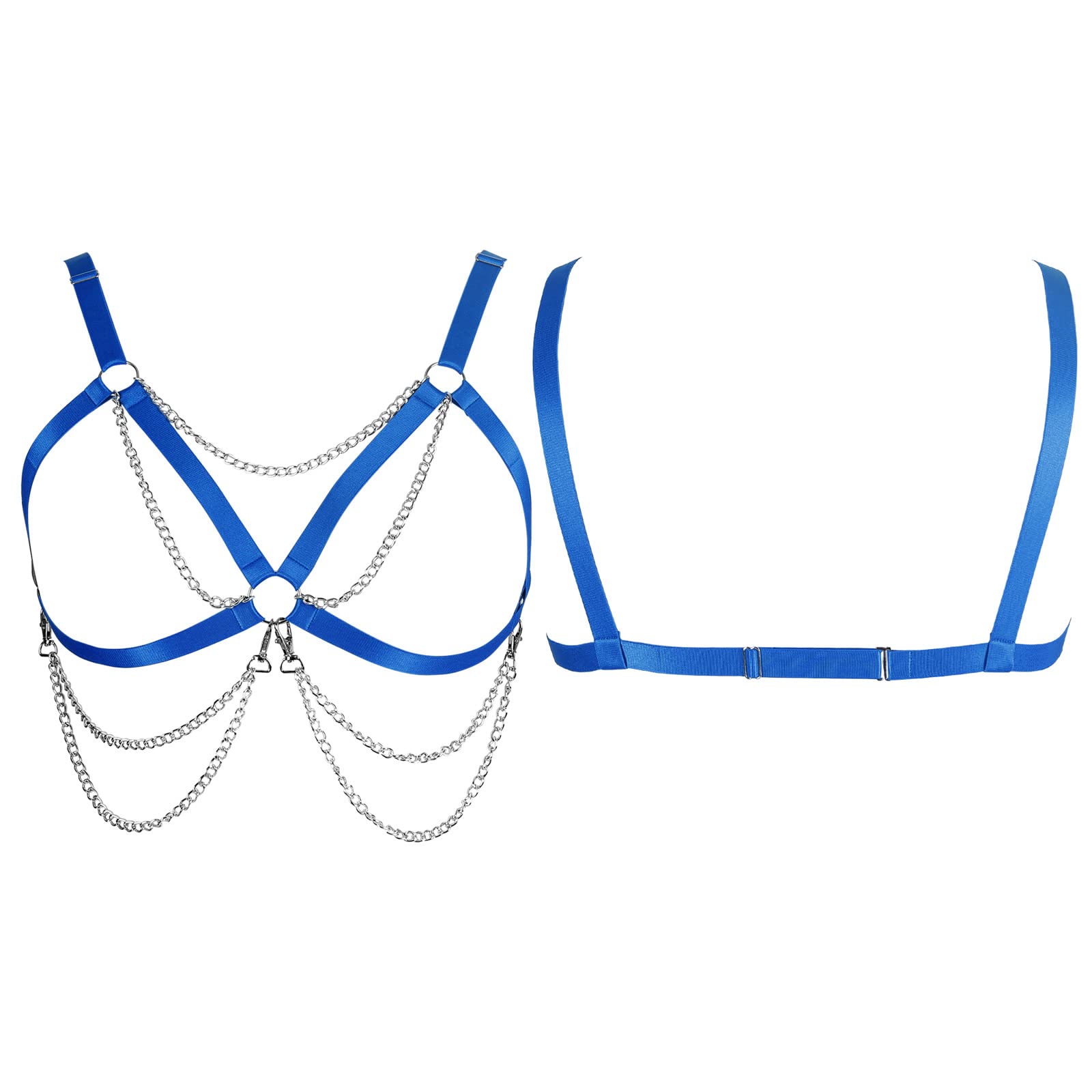 Plus Size Women Punk Harness Body Top Body Chain Black Goth Rave Adjustable for Women and Girls (Royal Blue)