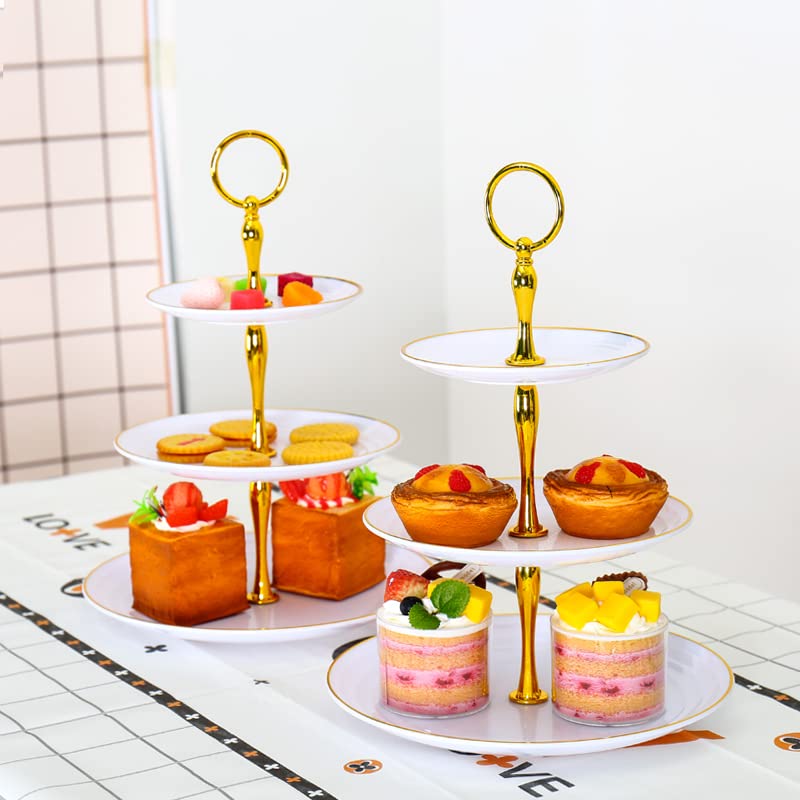 RAUVOLFIA 3 Pack 3 Tier Cupcake Stand, Plastic Tiered Serving Stand, Dessert Tray for Tea Party, Baby Shower and Wedding (White)