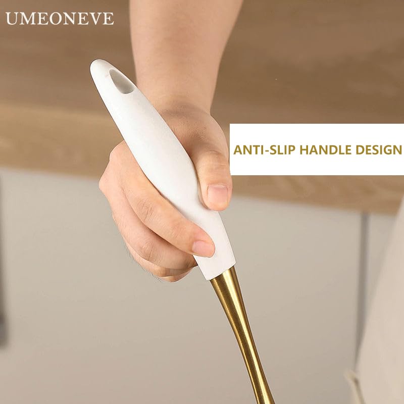 UMEONEVE White And Gold Silicone Cookware Set, 9-Piece, Universal Kitchen Utensils,gold with white kitchen utensils,Silicone Spatula Cooking Spoons for Nonstick Cookware Golden Stainless steel Handle