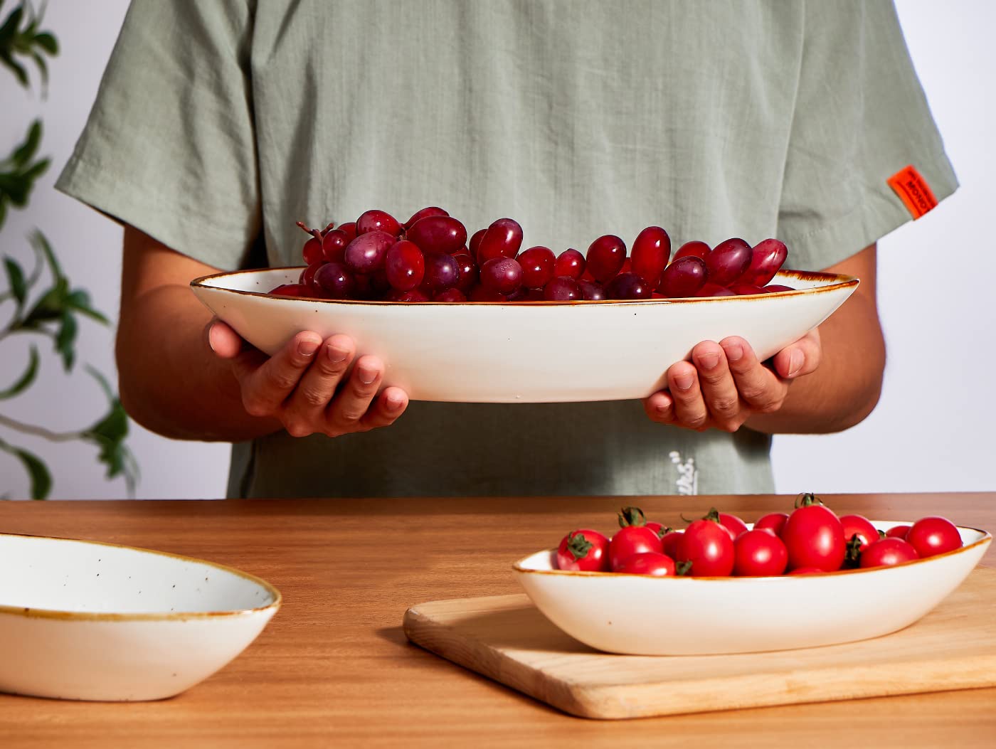ONEMORE Pasta Bowls and Large Oval Bowls Bundle - Microwave, Oven and Dishwasher Safe - Creamy White