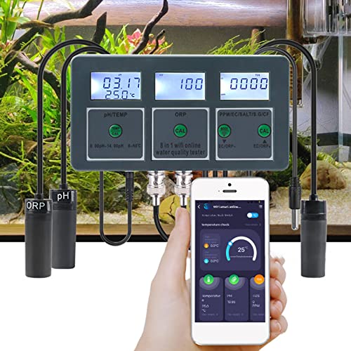Water Quality Monitor, 24 Hour Monitoring Rechargeable Multi Parameter Water Quality Tester S.G PH EC Salt ORP TDS CF Temp for Laboratory Hydroponics(#2)