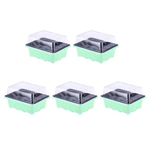 TOPBATHY Seed Starter Kit 12 Cells Seedling Trays Gardening Germination Tray Plant Grow Kit with Humidity Dome for Gardening Propagation Bonsai Germination (5pcs,Green)