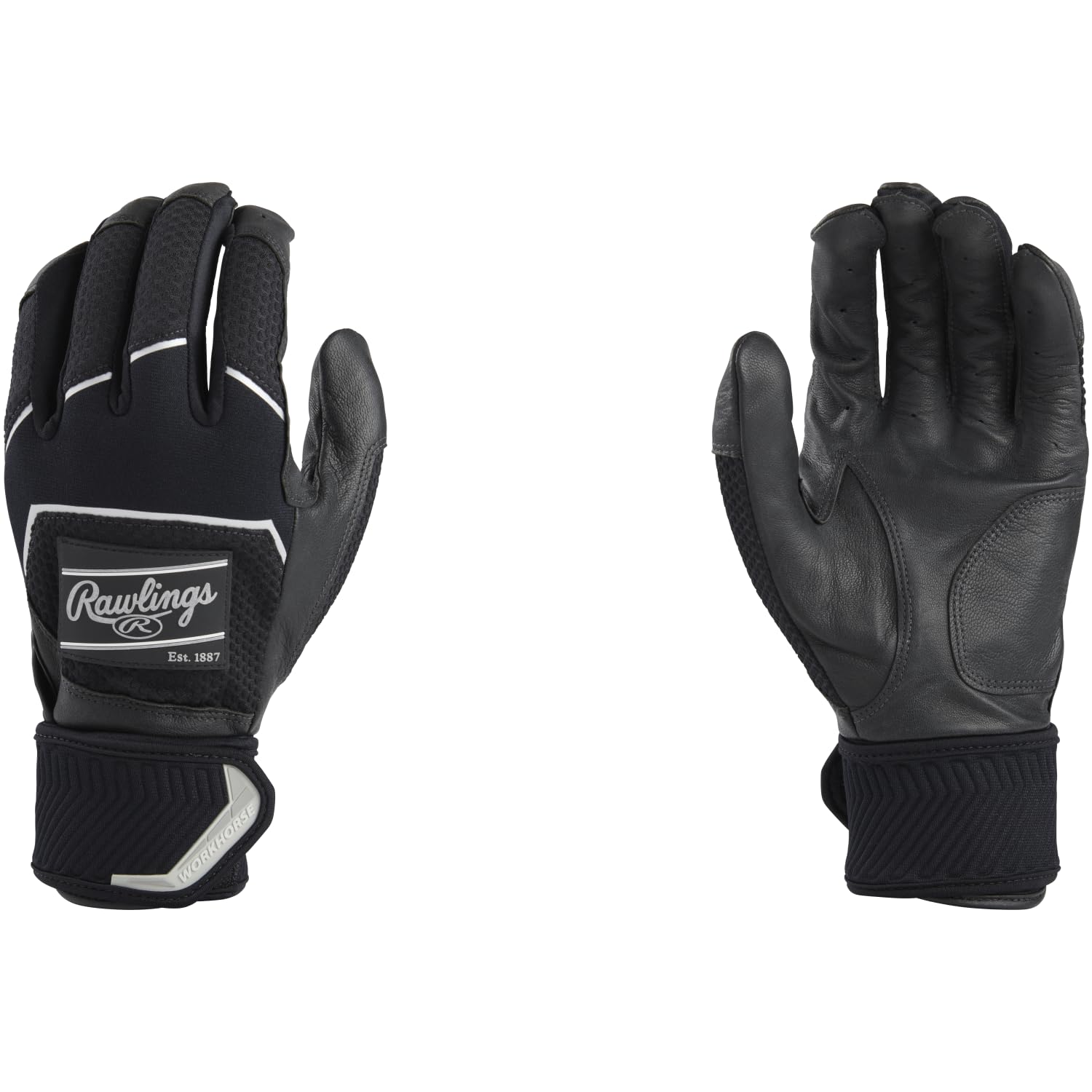Rawlings | WORKHORSE Baseball Batting Gloves | Compression Strap | Adult Large | White