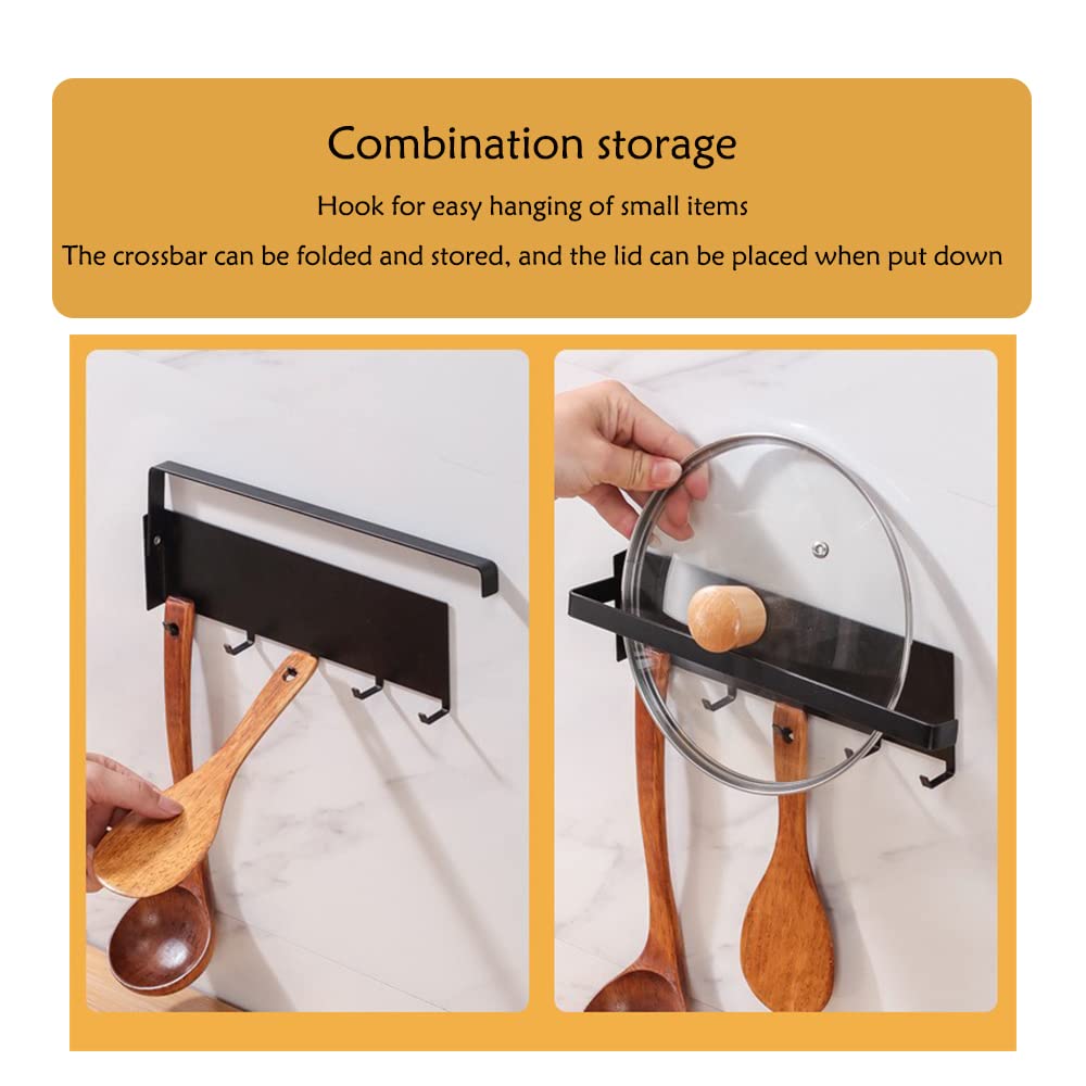 Magnetic Paper Towel Holder for Refrigerator with 5 Hooks, Retractable Kitchen Towel Rack with Strong Magnet,Black Magnetic Towel Holder for Refrigerator,Grill,Kitchen,Fridge,Garage
