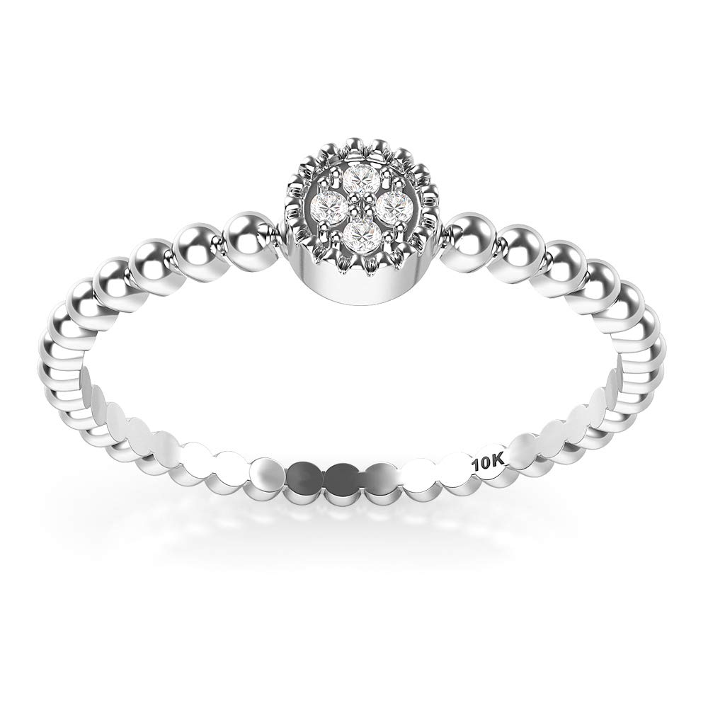 Kobelle Sz 5.5 Solid 10K White Gold Diamond Bead Style Round Cluster Wedding Engagement Ring