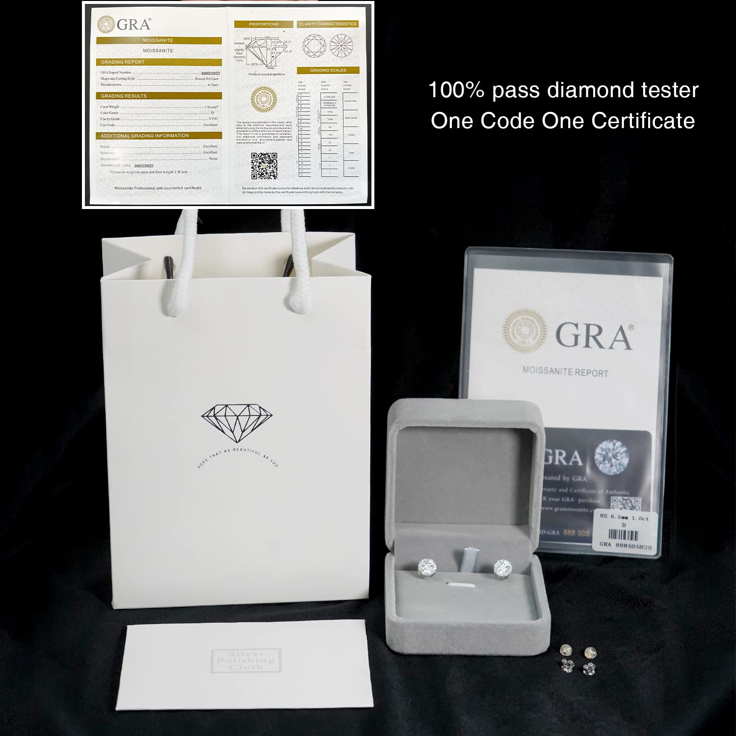 PN Moissanite Stud Earrings, 0.5ct-2ct DF Color Brilliant Round Cut Lab Created Diamond Earrings