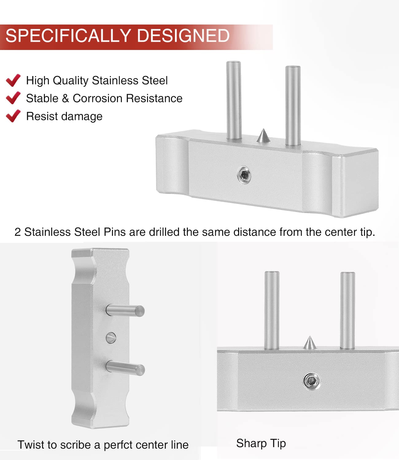 sixcow Aluminum Self Centering Scribe Doweling Jig, Center Scribe Scriber, Marking Centerline Tool for Knife, Metal, Barstock, Wood, etc
