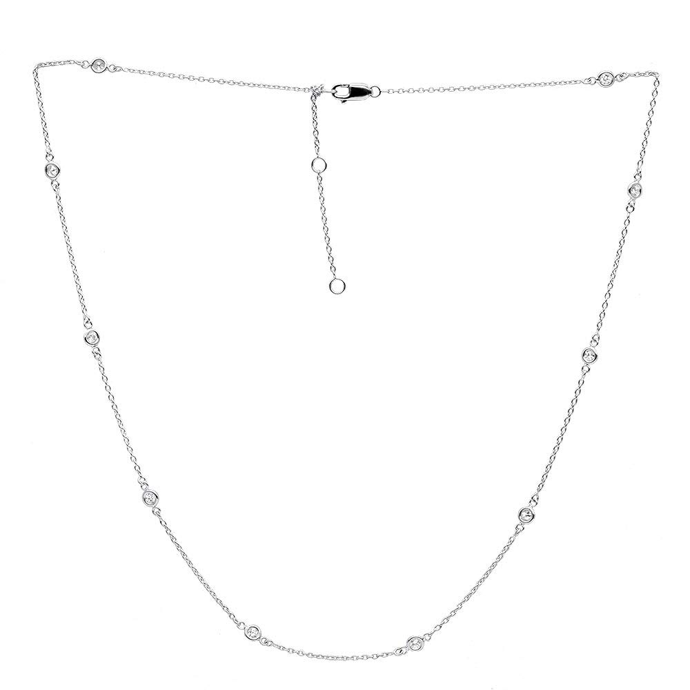 Ladies 14k Gold Diamonds By the Yard Station Adjustable Necklace 0.5ctw (White Gold)