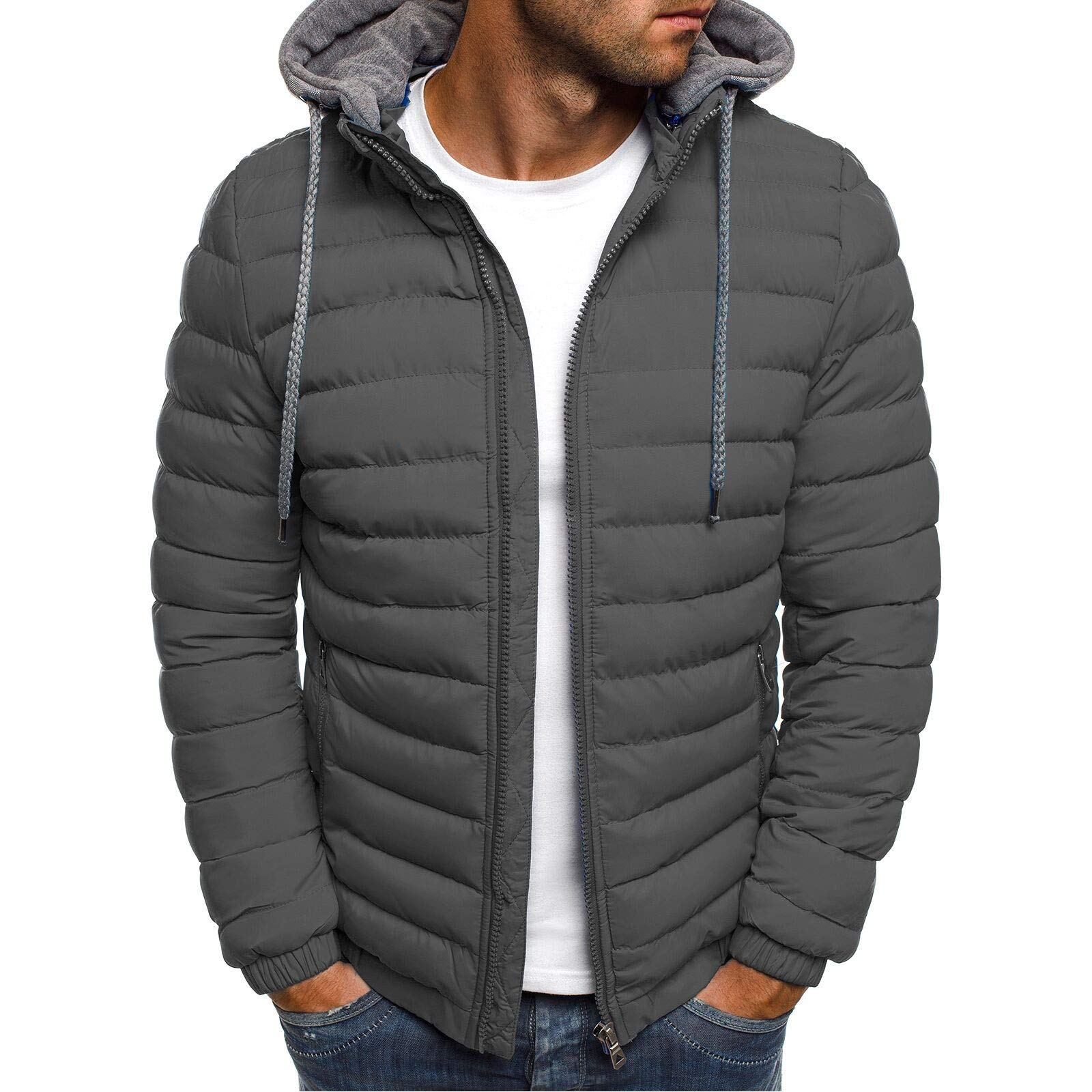 Men's Lightweight Warm Puffer Jacket Winter Down Jacket Thermal Hybrid Hiking Coat Water Resistant Packable Autumn Winter Gray