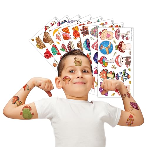 Mushroom Temporary Tattoos Sticker for Kids Birthday Party Supplies Decorations Party Favors 80PCS Tattoo Frog Autumn Super Cute Fall Themed Cute Kids Boys Girls Gifts Ideal School Prizes Reward.