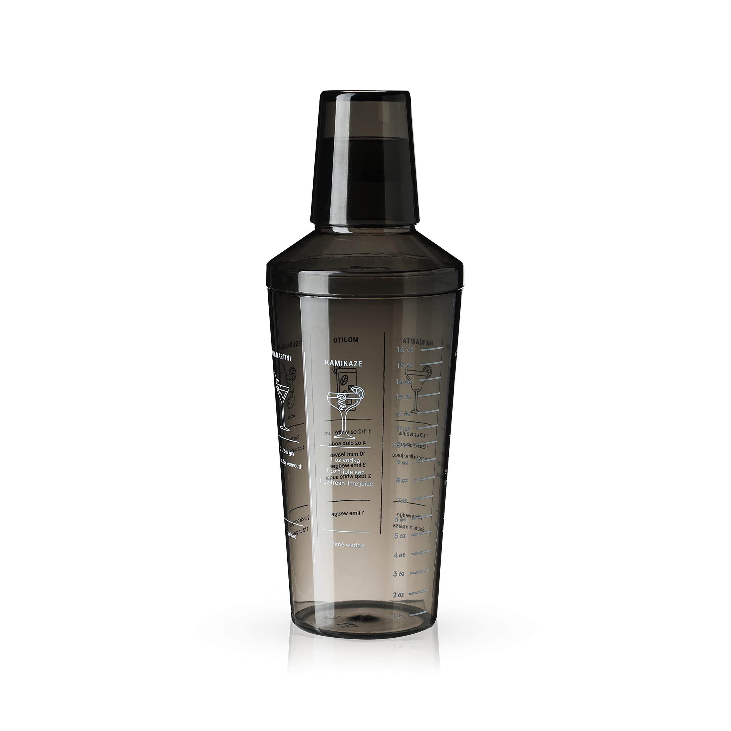 True Smoke Recipe Shaker, Tinted Plastic Cocktail Shaker, Includes 7 Drink Recipes with Measurements