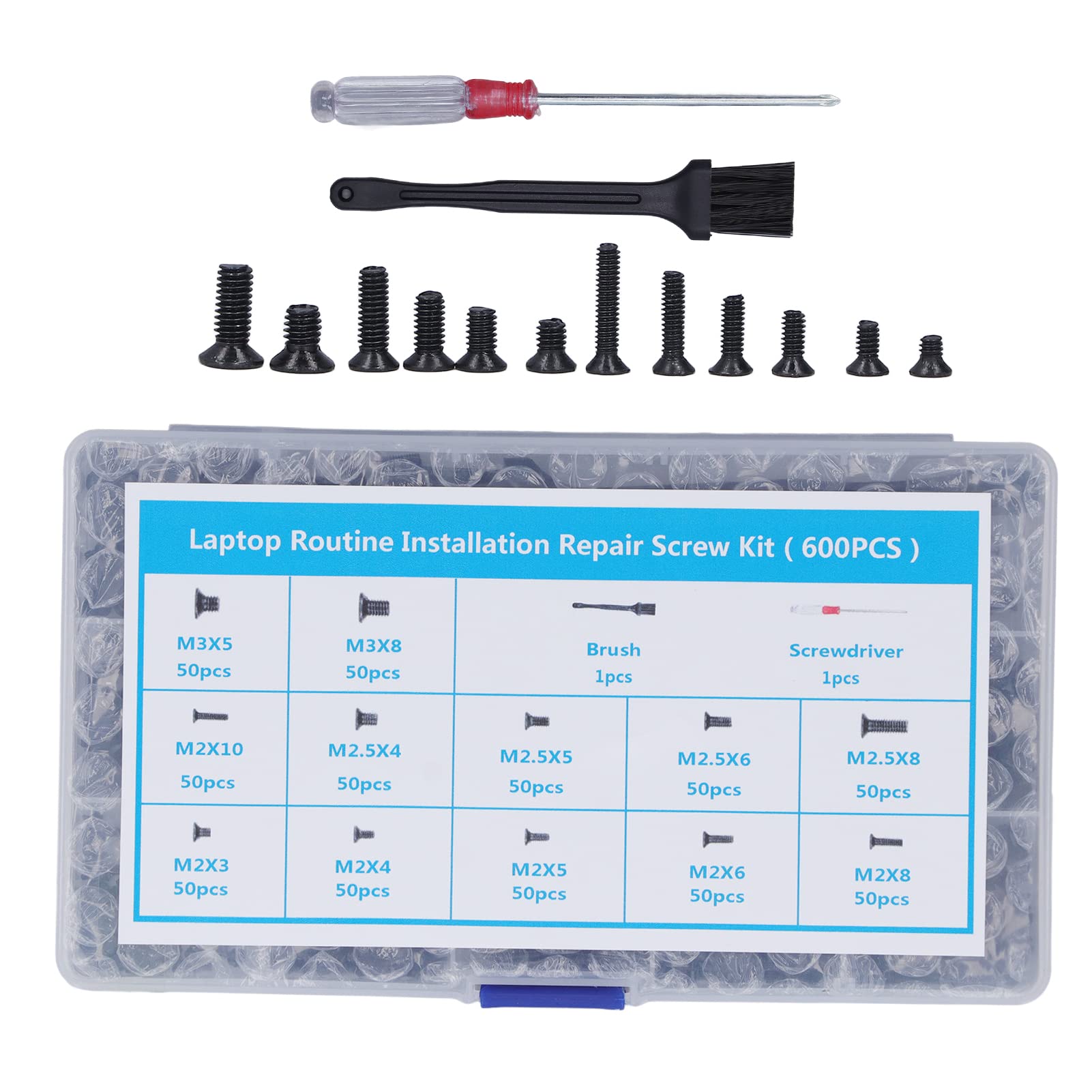 Screw, 600Pcs Laptop Computer Replacement Screws Assortment Kit Black Flat Head Carbon Steel M2 M2.5 M3 with Brush Screwdriver Tool, Computer Screws