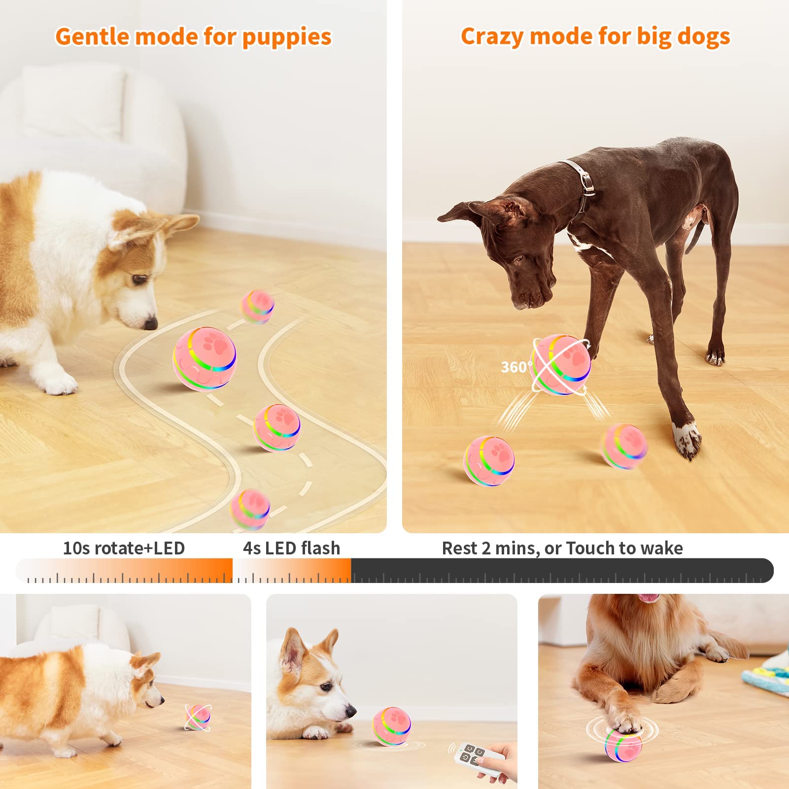 Kirisima Interactive Dog Balls Toys Active Rolling Ball for Dogs, Aggressive Chewers Toy, Remote Control Light-Up Dog Ball USB Rechargeable
