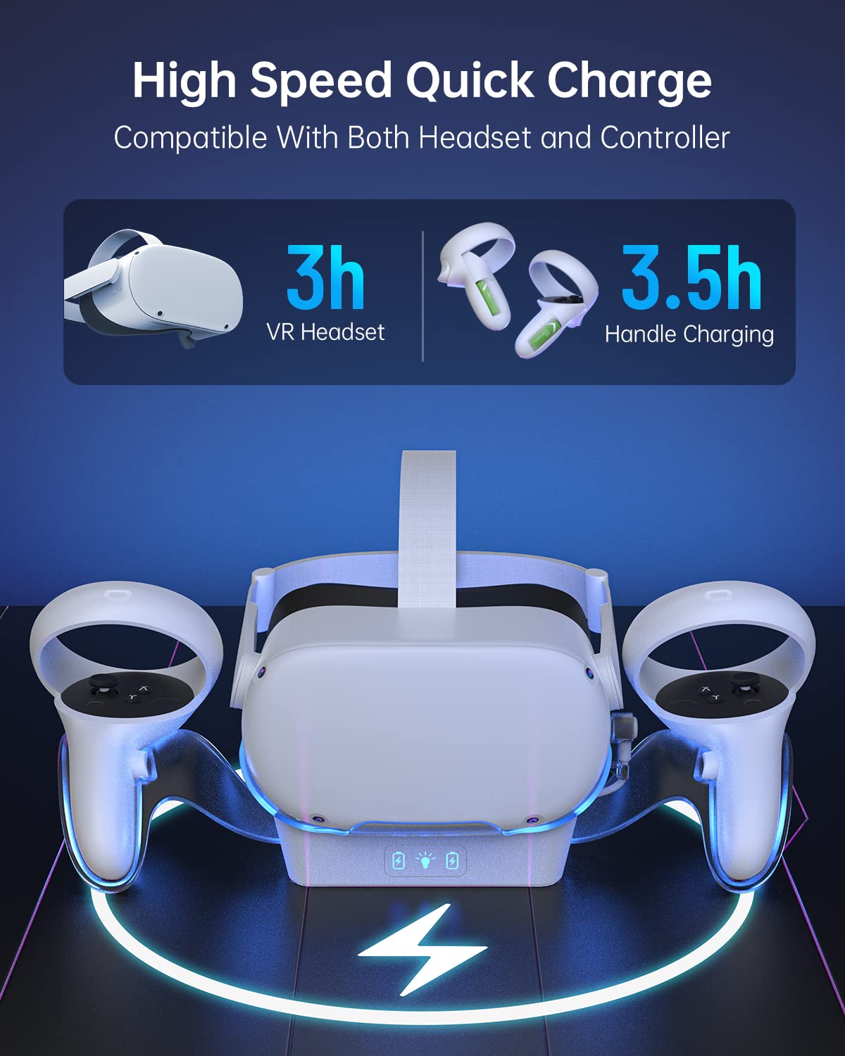 ToyBag Charging Dock compatible for Quest 2, Charging station for VR Headset with 2 rechargeable batteries and Magnetic covers, compatible with quest 2 accessories