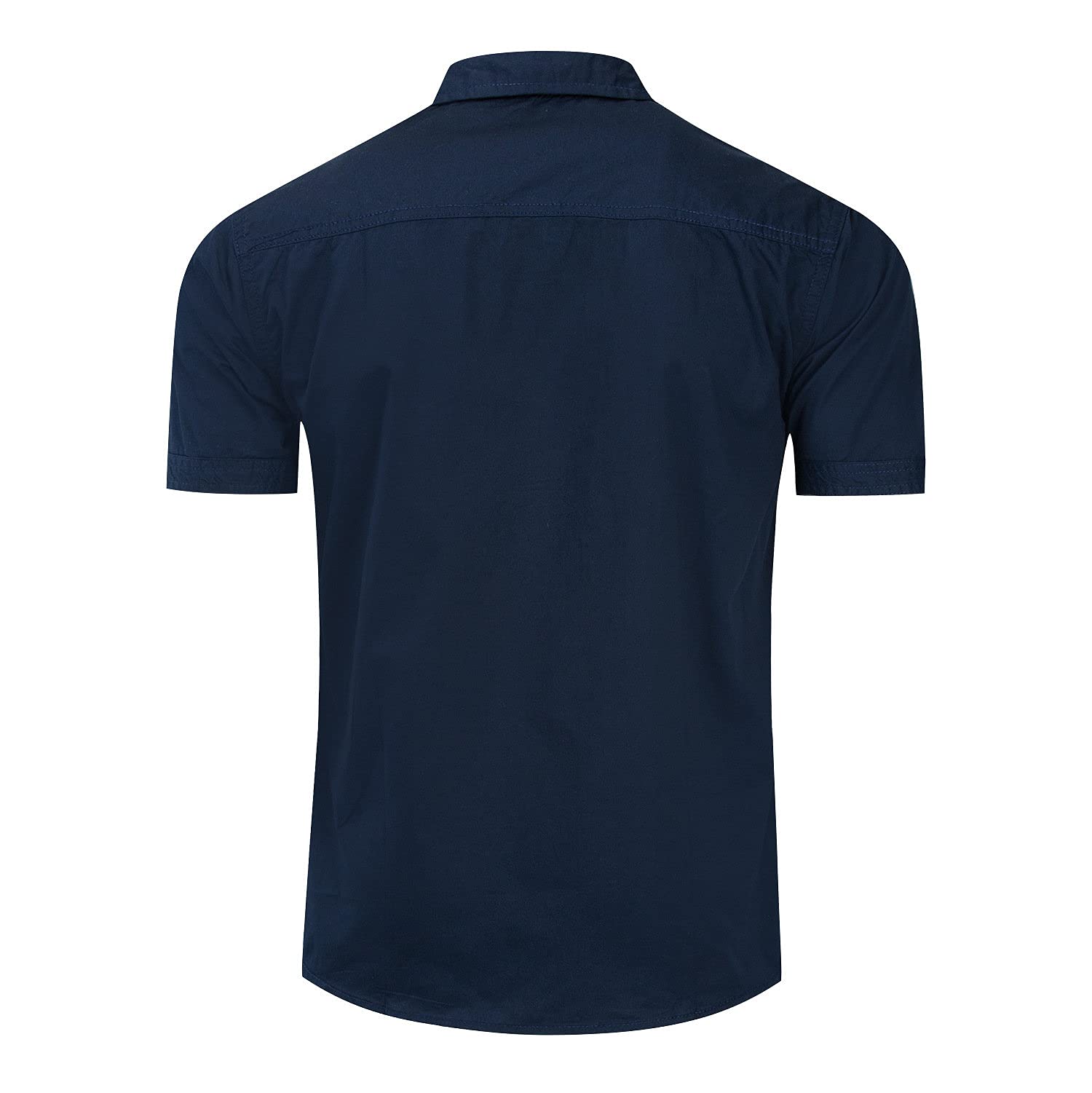 Men's Military Short Sleeve Cargo Shirt Button Down Tactical Dress Shirts Slim Fit Casual Pockets Work Shirts (Navy blue,Small)