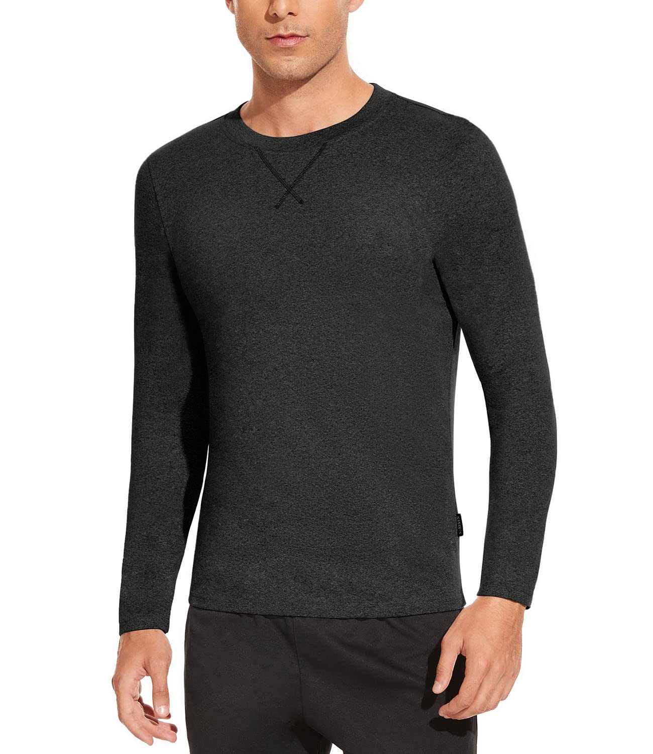 Soneven Thermal Long Shirts for Men Running Workout Tops Muscle Fitted T-shirt for Cold Weather Grey