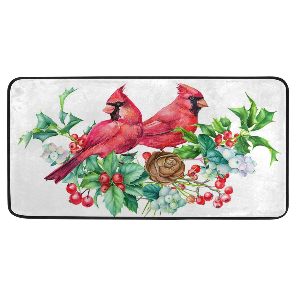 MOYYO Kitchen Mat Watercolor Beautiful Birds Red Cardinals Kitchen Rug Mat Anti-Fatigue Comfort Floor Mat Non Slip Oil Stain Resistant Easy to Clean Kitchen Rug Bath Rug Carpet for Indoor Outdoor