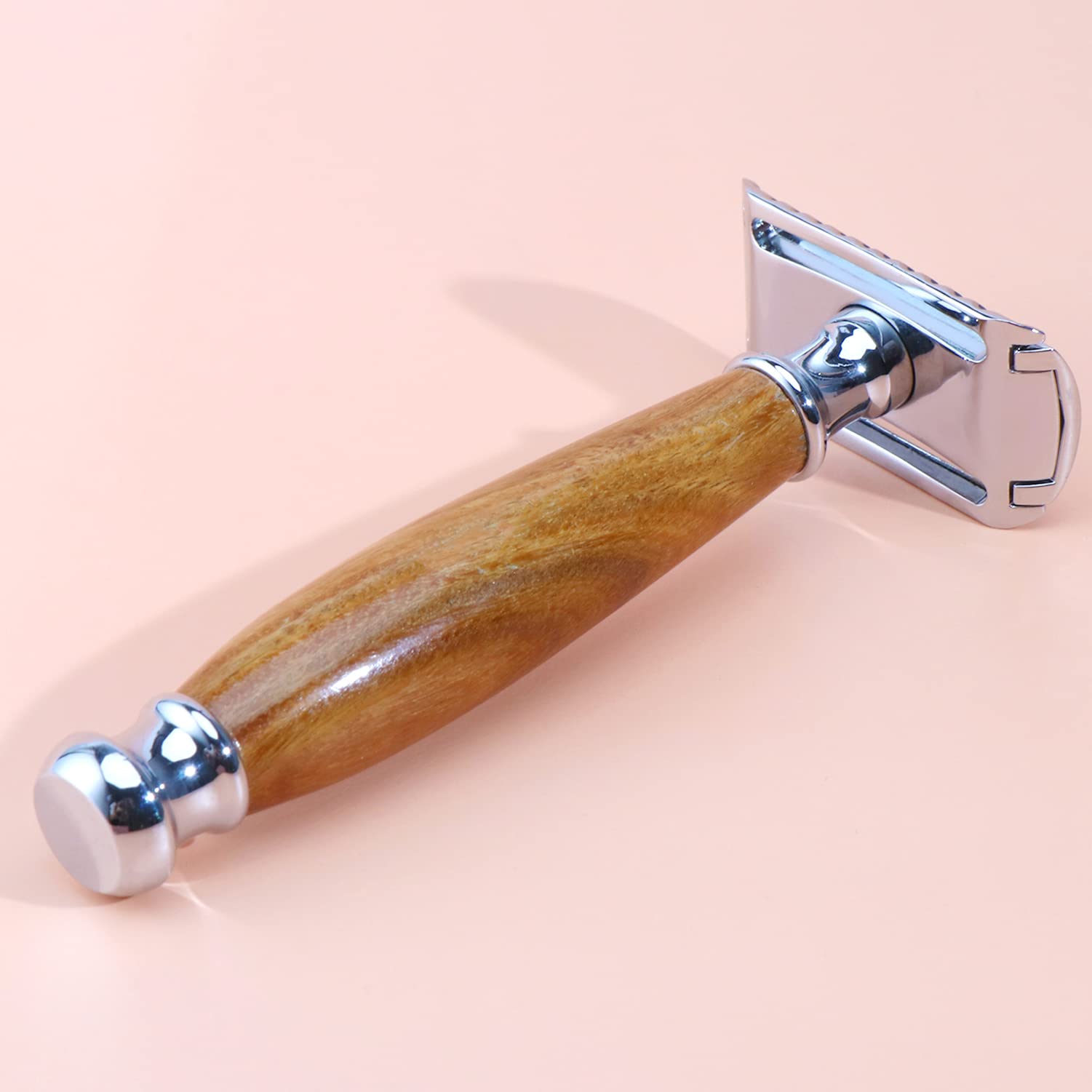 WEIDI Green Sandalwood Handle Double Edge Safety Razor Rust-proof Reusable Manual Wet Shaving Shaver for Men Women, with Carrying Bag & 5 Platinum Blades