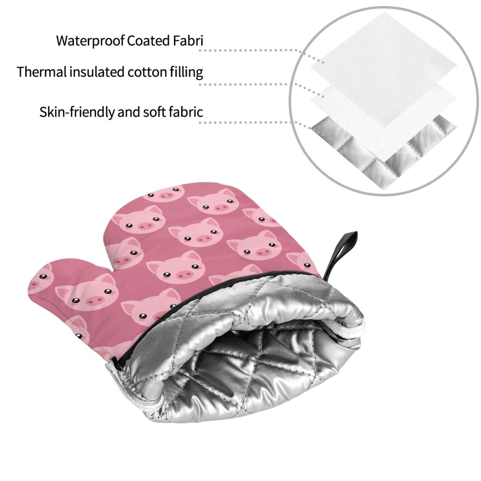 Pink Pig Oven Mitts and Pot Holders Set of 4 Washable Heat Resistant Kitchen Gloves Waterproof Oven Gloves and Hot Pads for Cooking Grilling BBQ Baking