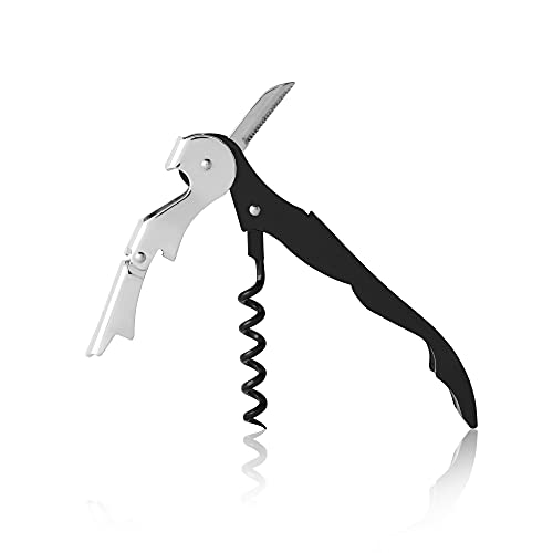 True TrueTap Soft Touch Black Double Hinged Waiter’s Corkscrew, Stainless Steel Wine Key with Foil Cutter