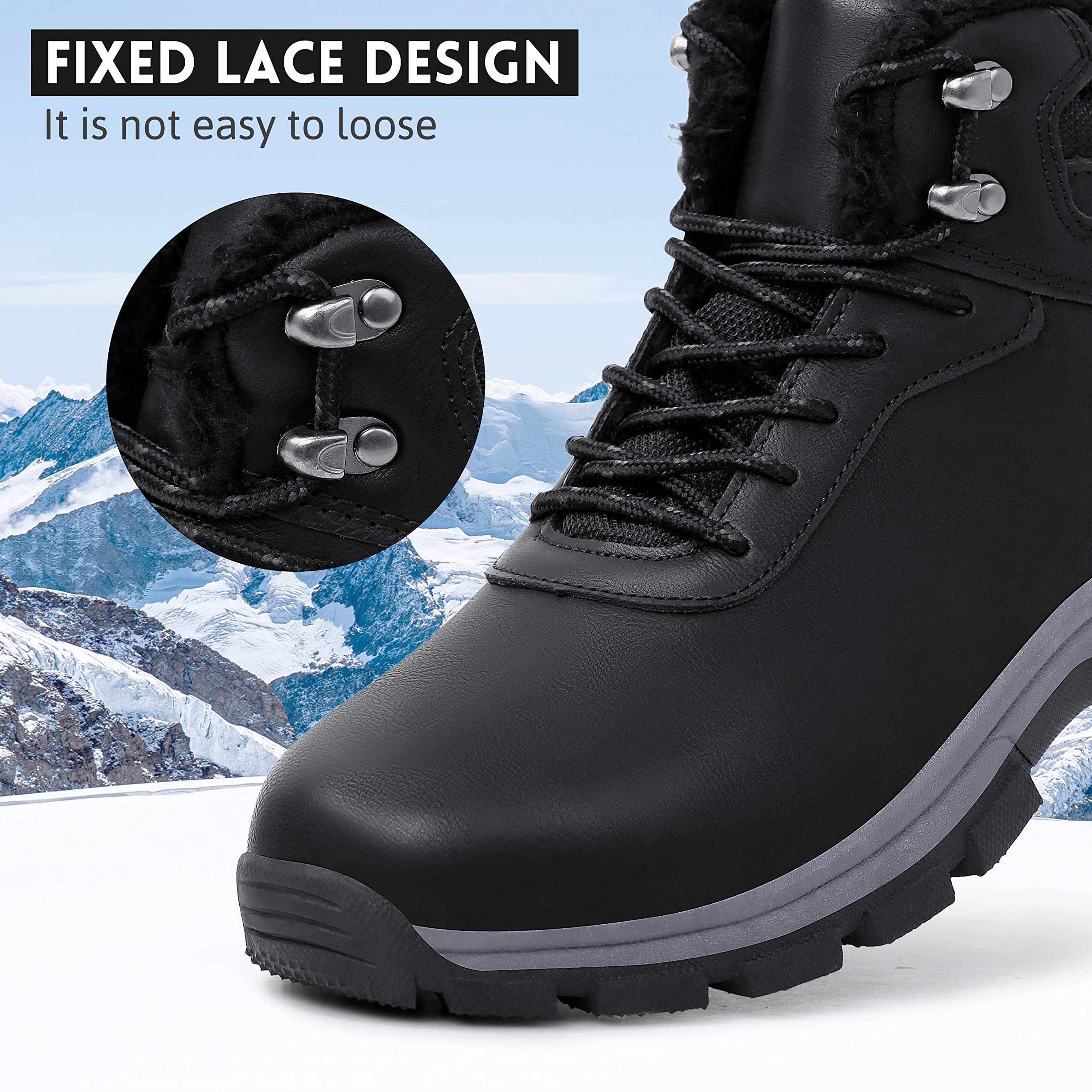 Men's Snow boots Winter Water-Resistant Hiking Boot Warm Lined Backpacking Boots Non Slip Outdoor Shoes,Black Size10.5