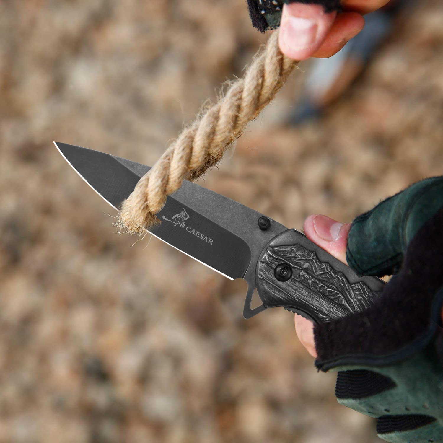Pocket Folding Knife, Survival Knife With 3D Embossed Bear Pattern, Great Gift Edc Pocket Knife For Men Outdoor Camping Hiking Hunting Knife