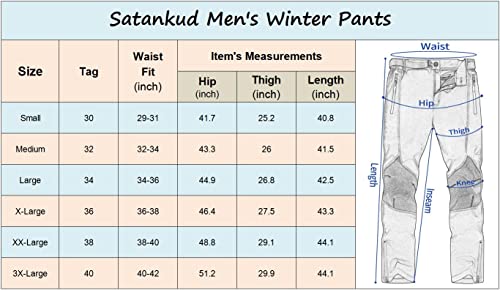 Men's Waterproof Snow Ski Pants Windproof Fleece Lined Ripstop Outdoor Lightweight Hiking Snowboard Pants Zipper Bottom Leg (Black,3X-Large)
