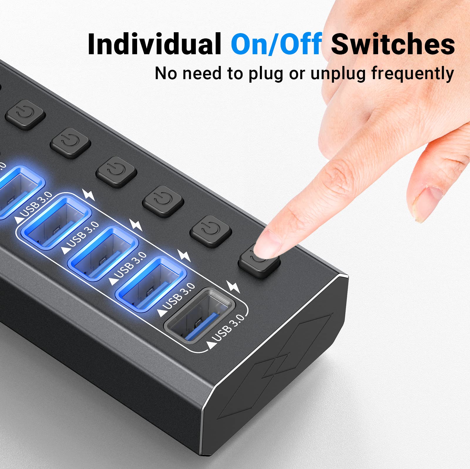 USB Hub 3.0 Powered, Leinsis 7-Port Powered USB C Hub with Individual Switches & 12V Power Adapter & 39'' Long Cable USB Expander Hub Splitter for MacBook Air Pro,Mac Mini,iMac All Laptops Desktops