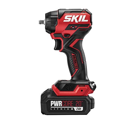 SKIL PWR CORE 20 Brushless 20V 3/8 in. Compact Impact Wrench Kit with 3-Speed & Halo Light Includes 2.0Ah Battery and PWR Jump Charger - IW6739B-10