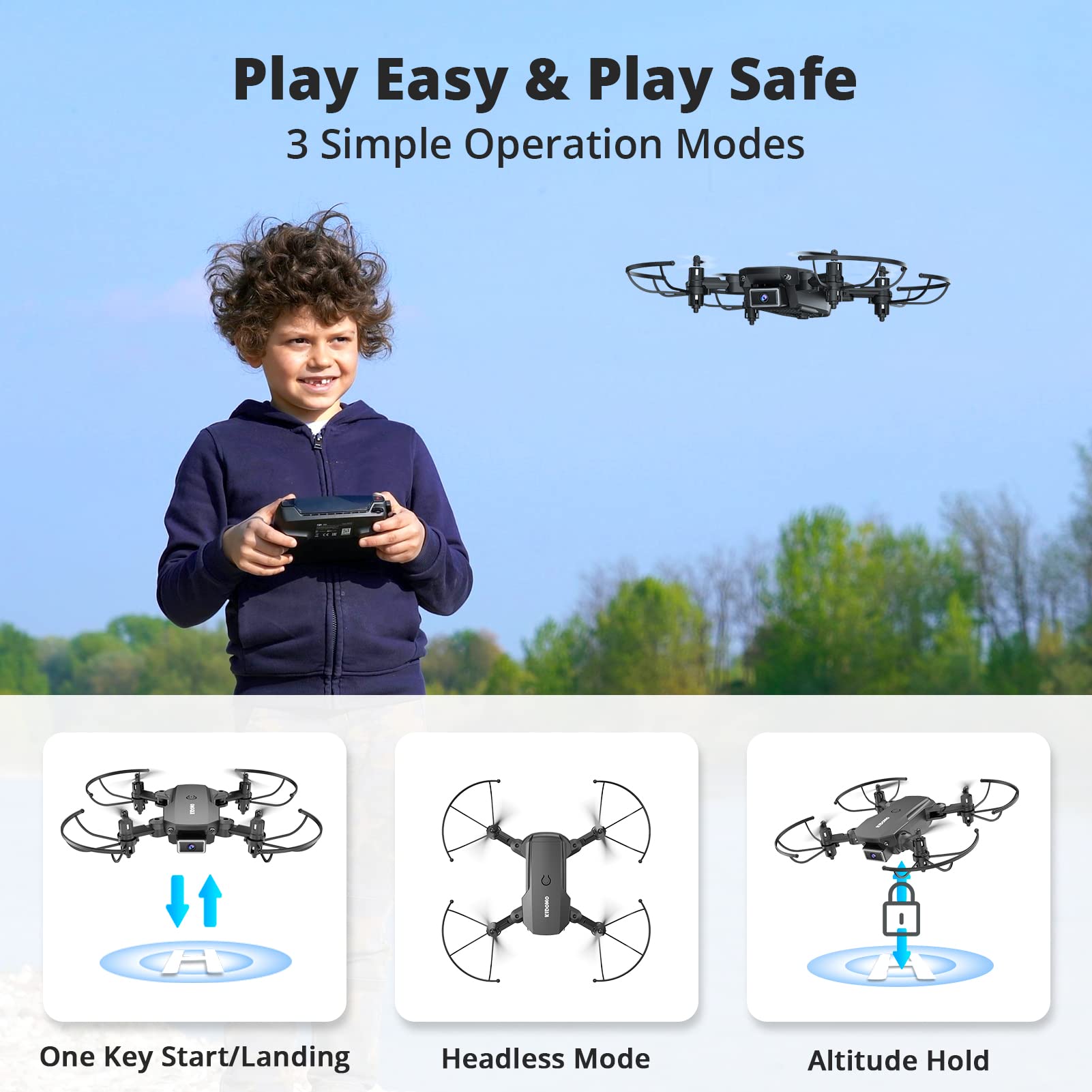 Mini Drone for Kids 8-12 with Camera - 1080P HD Foldable RC Drone for Beginners, Gesture Control, One Key Taking Off/Landing, Headless Mode, Altitude Hold, Trajectory Flight, 360° Flips, 3 Speed Modes