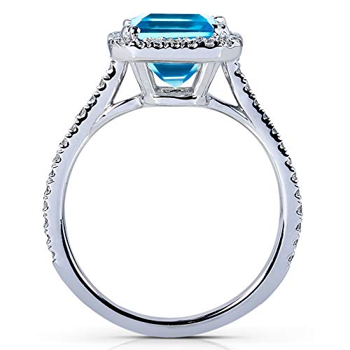 Kobelli Emerald Cut Swiss Blue Topaz and Diamond Halo Ring 3ct CTW 14k White Gold, 9.5
