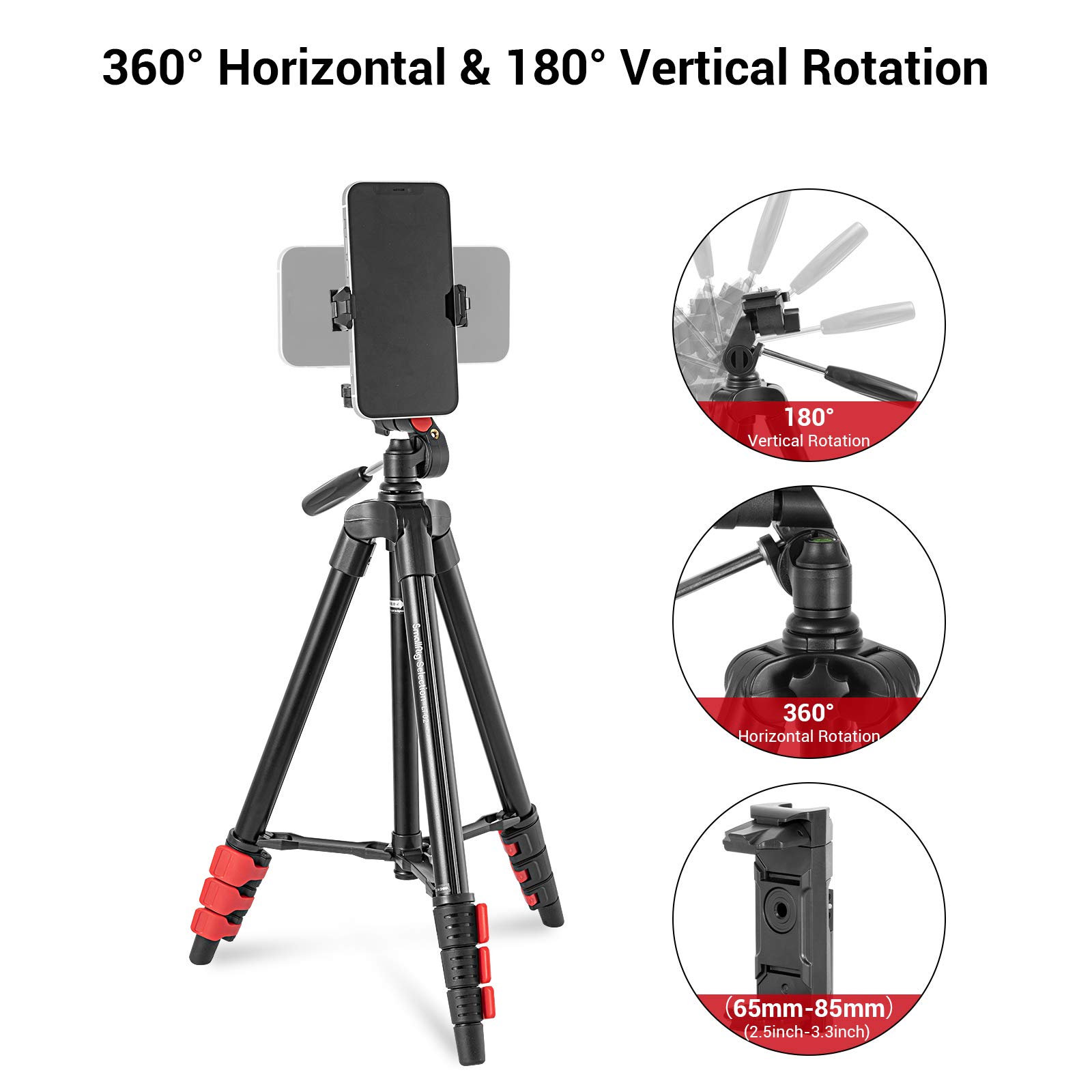 Phone Tripod, SmallRig Selection 47 Inch Lightweight Aluminum Travel Camera Tripod with Phone Holde & Bluetooth Remote, Max Load 4.4 Lbs, Compatible with for Mirrorless/Gopro/DSLR Camera LT-02 3254
