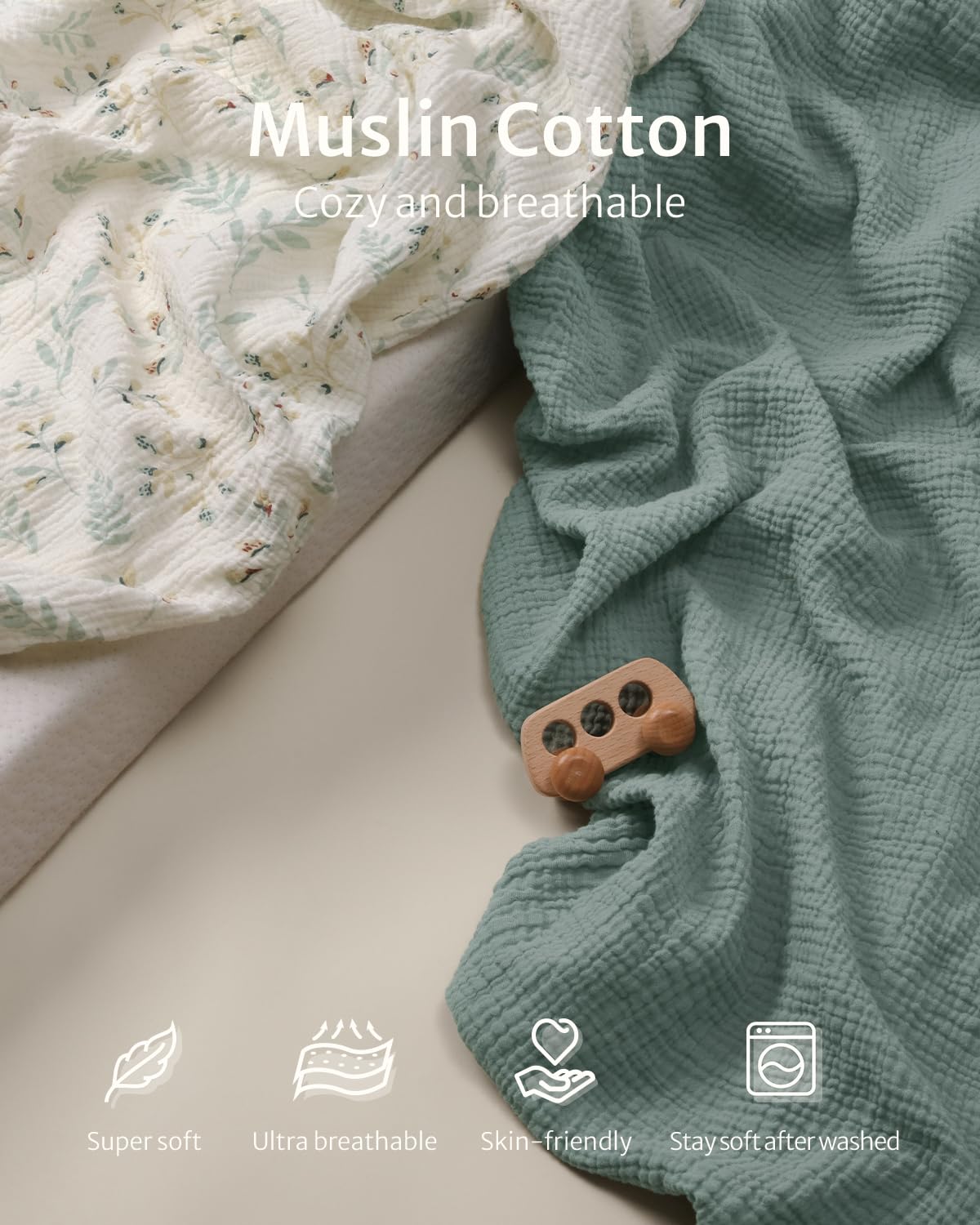 Muslin Changing Pad Cover for Baby Girls Boys, Cotton Natural Comfort Diaper Change Table Pad Covers, Ultra Soft Breathable Boho Changing Pad Sheets, 2Pack (Roman Green&Botanical Leaf)
