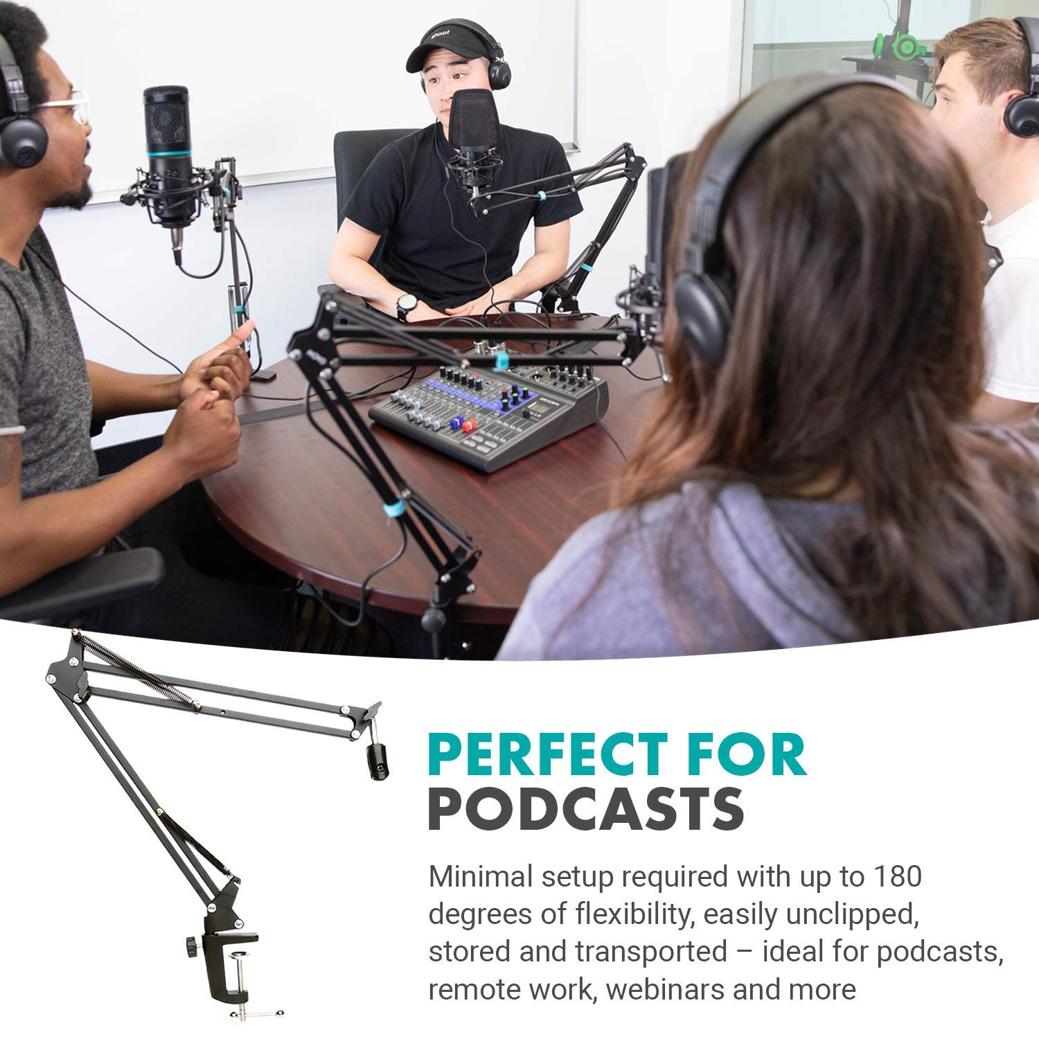 Movo ASM-5 Adjustable Professional Microphone Suspension Scissor Arm Microphone Boom Arm Stand. Compact Desk Mic Stand with Clamp Mount Essential Podcasting Equipment for Interviews, Webinars and More