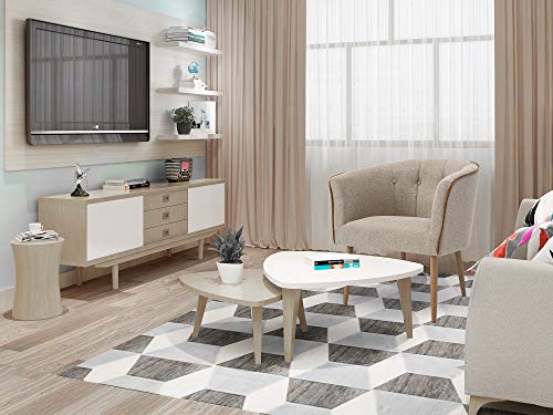 LSSBOUGHT Stylish Upholstered Button Tufted Fabric Living Room Accent Chair with Solid Wood Legs and Armrest (Beige)