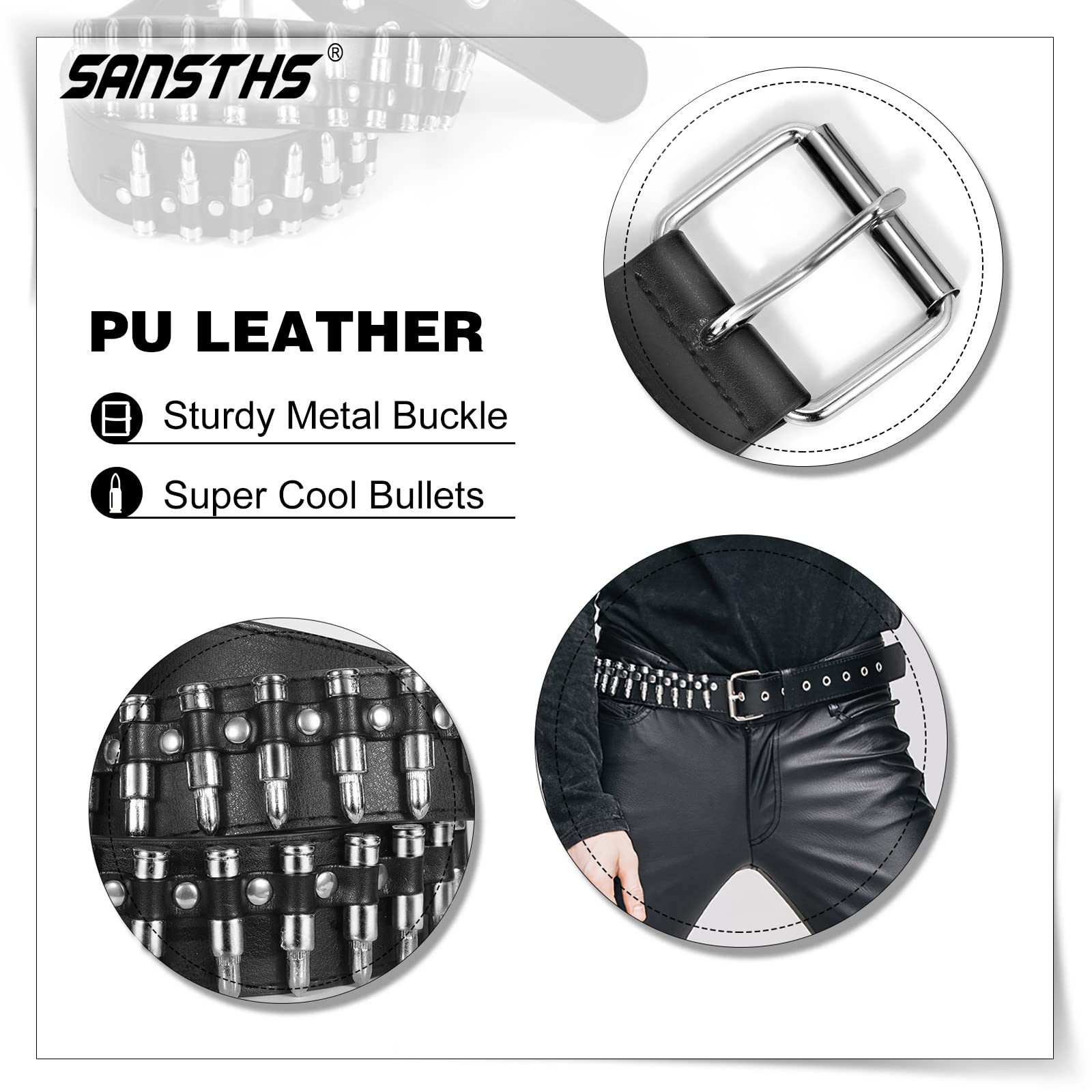 SANSTHS Rivet Belts for Women Men Black Studded Gothic Belt Punk Belt with Metel Buckle for Jeans Hip Hop, Black S
