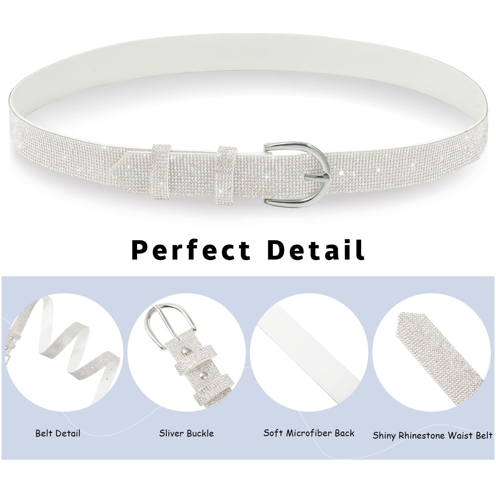 WELROG Rhinestone Belt for Women,Bling Crystal Vintage Belts Shiny Soft for Party Jeans Dresses(white-115)