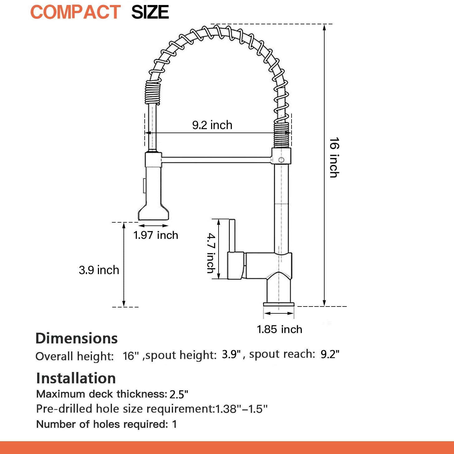 OWOFAN Spring Kitchen Sink Faucet Commercial Single Handle Single Lever Kitchen Faucet with Pull Down Sprayer, Polished Chrome Kitchen Faucets