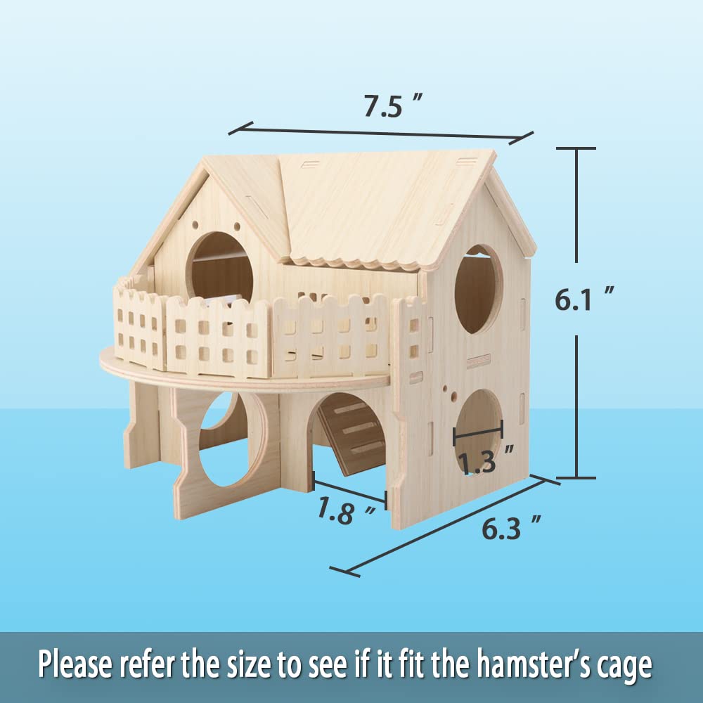 kcrygogo Hamster Maze Wood House Fun Slide House Double-Decker Hut with Stair and Exercise Chew Toys for Dwarf Gerbil Mouse Mice Rat Tiny Animals