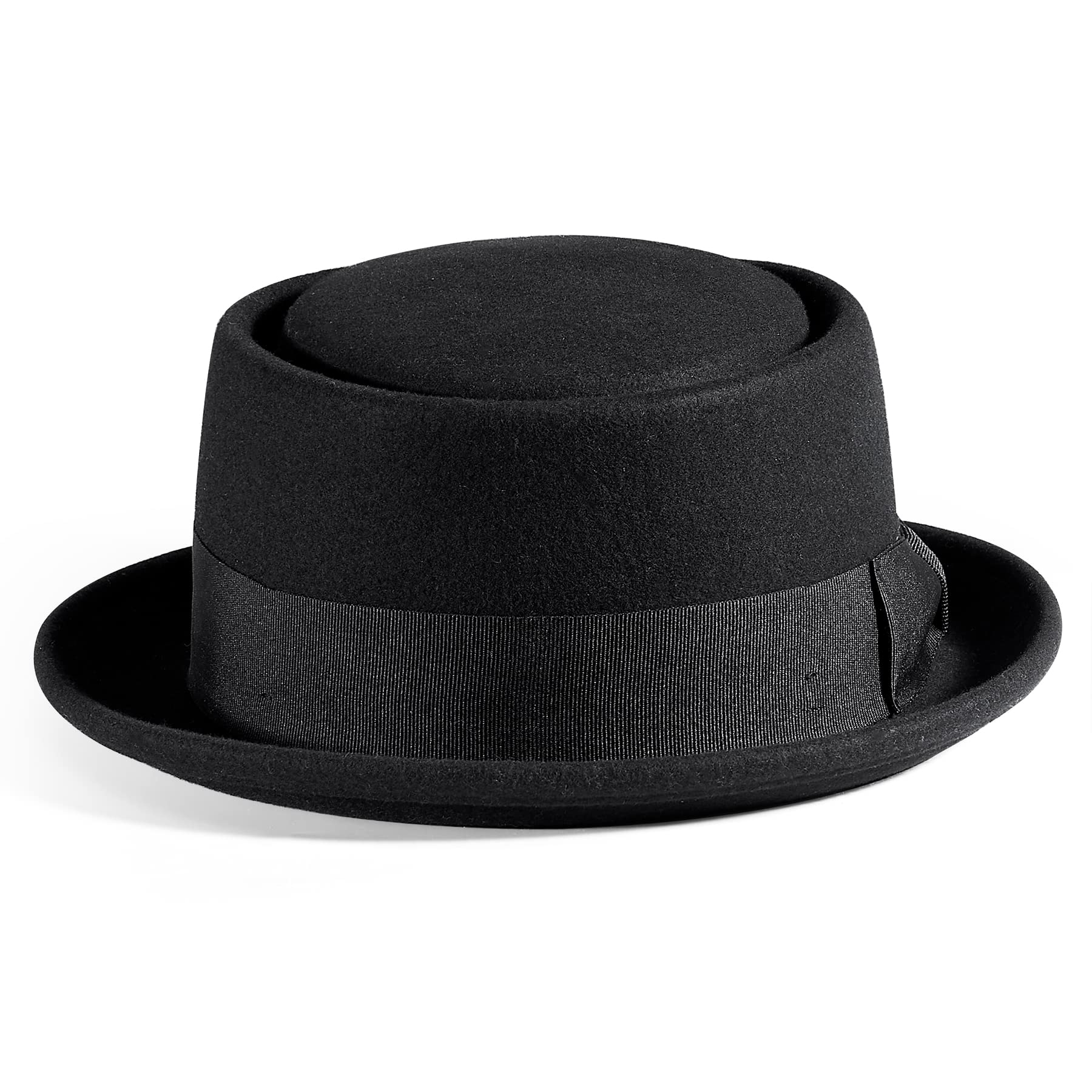 Men's Women Crushable Pork Pie Fedora Hats 100% Wool Felt Porkpie Hats equiped a Grosgrain Ribbon with a Bow