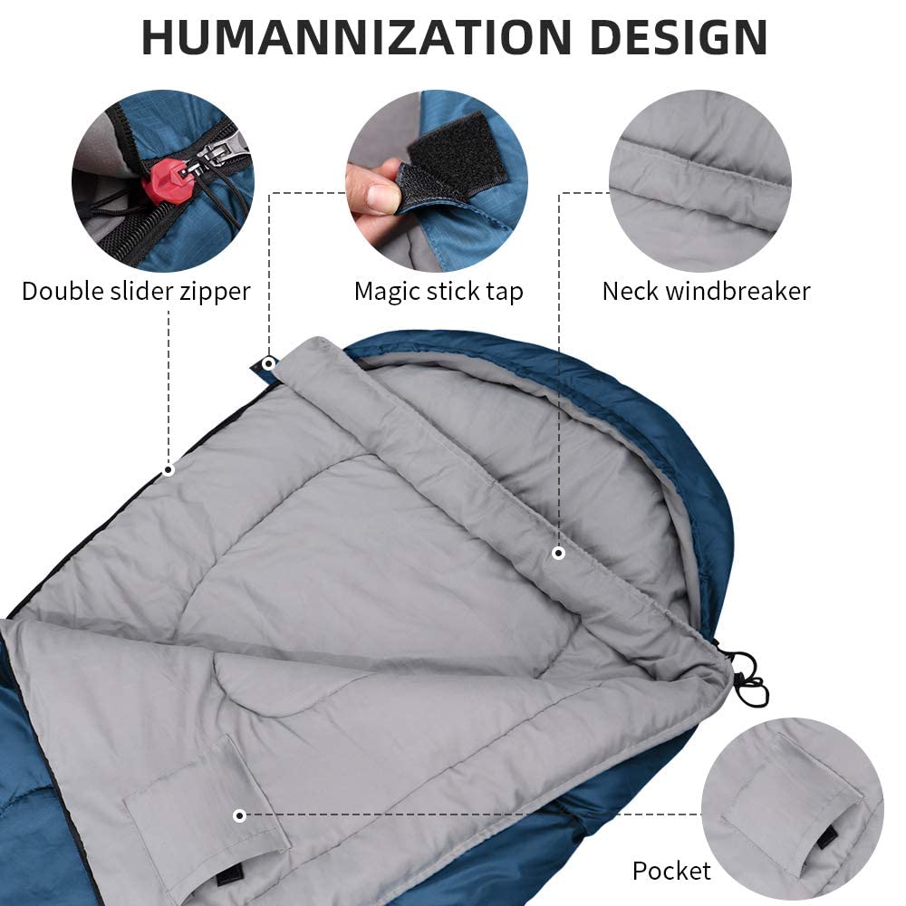 OUSUTLE Double Sleeping Bag for Adults, 2 Person Sleeping Bag with 2 Pillows for Backpacking Camping Hiking, Queen Size Cold Weather Sleeping Bag for Couples & Family Traveling