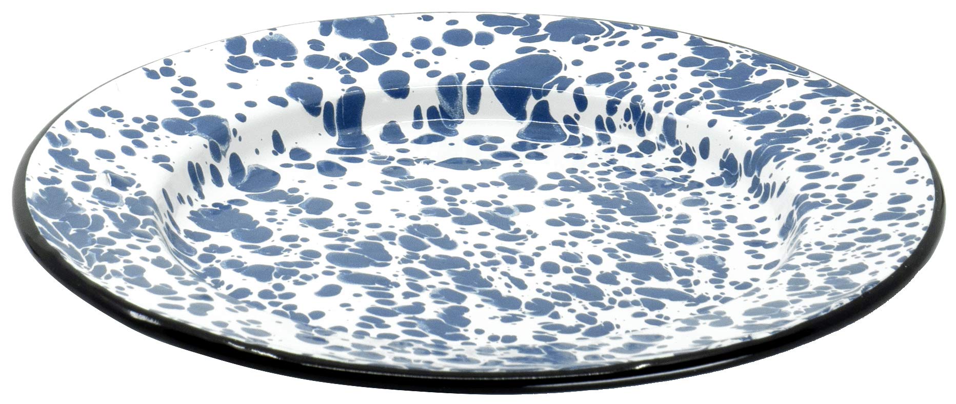 Red Co. Set of 4 Enamelware Metal Classic 10" Round Dinner Plate, Navy Blue Marble/Black Rim - Splatter Design