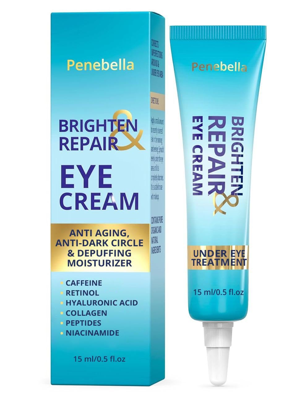 Under Eye Brightener for Dark Circles – 4 in 1 with Niacinamide, 5% Caffeine, Retinol & Peptides - Eye Cream Anti Aging for Reduce Wrinkles, Puffiness and Bags Under Eyes