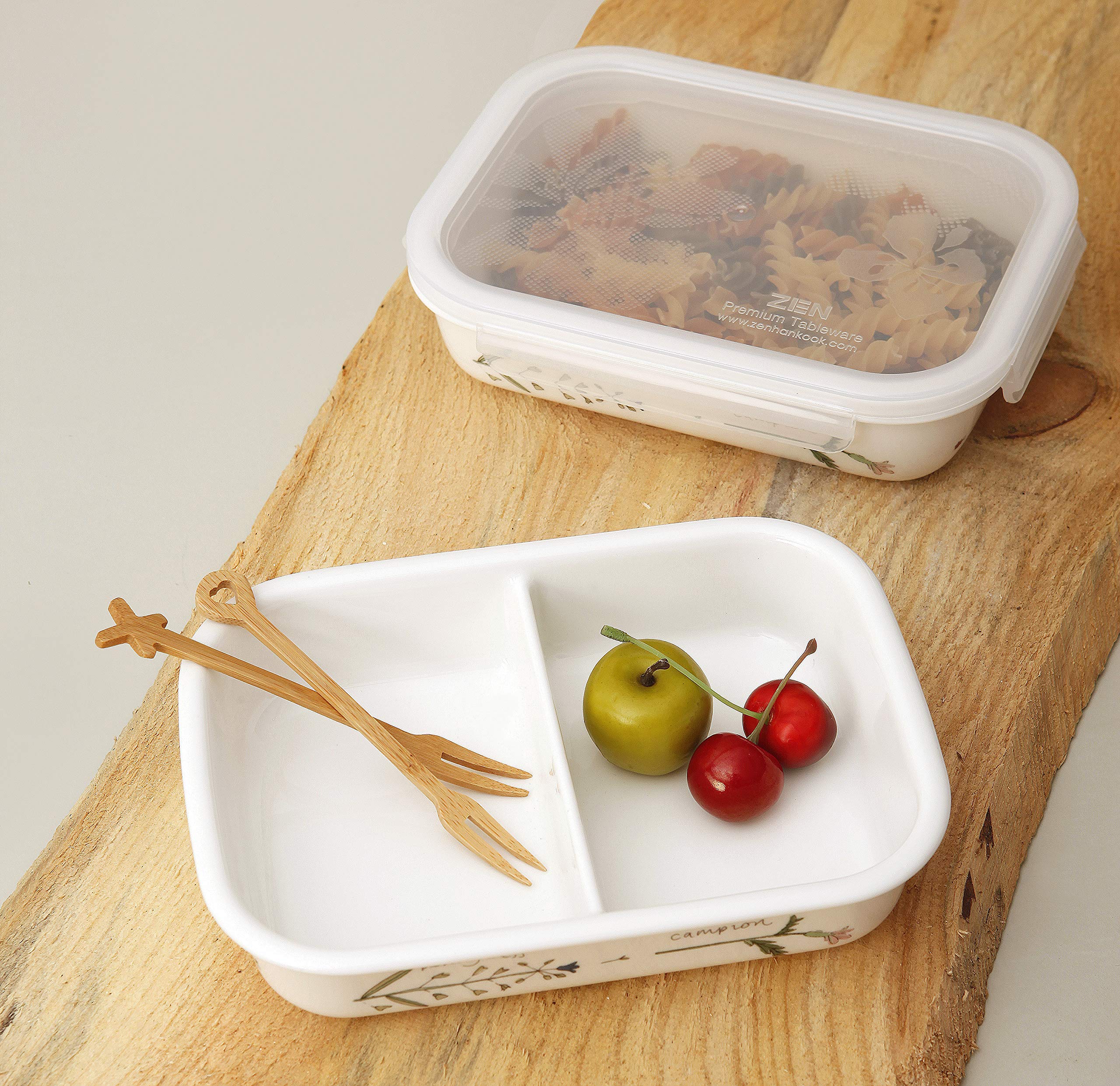 RACHEL BARKER Meadow Flower Porcelain Serve and Store Airtight Container Mix Set of 2, 14oz (RECTANGLAR)