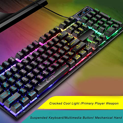 USB Keyboard and Mouse Combo, 104 Keys Drain Design Material ABS Floating Keyboard Home Gaming Keyboard for Office