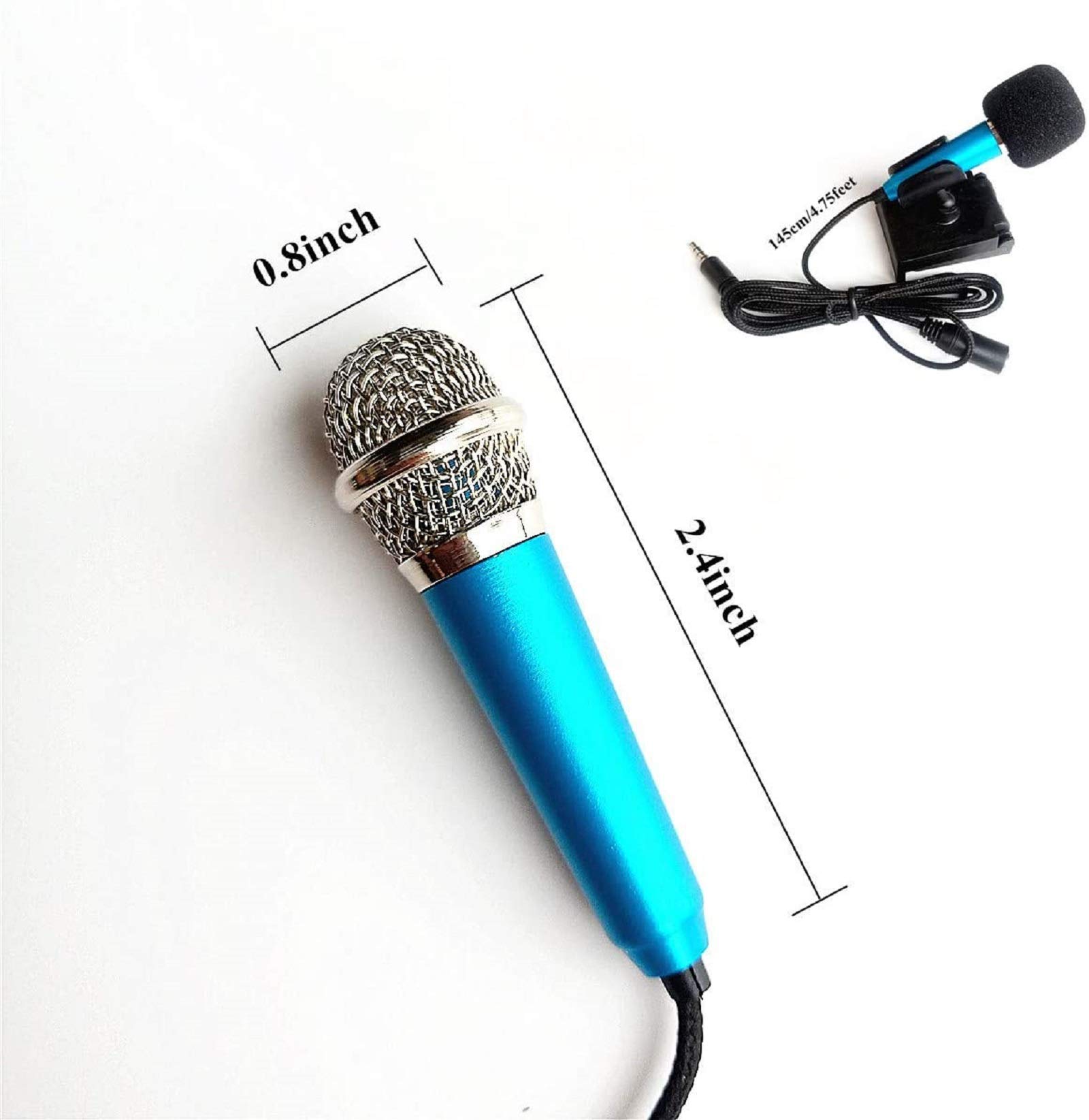 Mini Microphone,Singing Mic Equipment,Beautiful Vocal Quality,Mini Type Space Saving,Metal Frothing Process,3.5mm Audio Connector,Suitable for Laptop, iPhone, Android Phone(Blue)