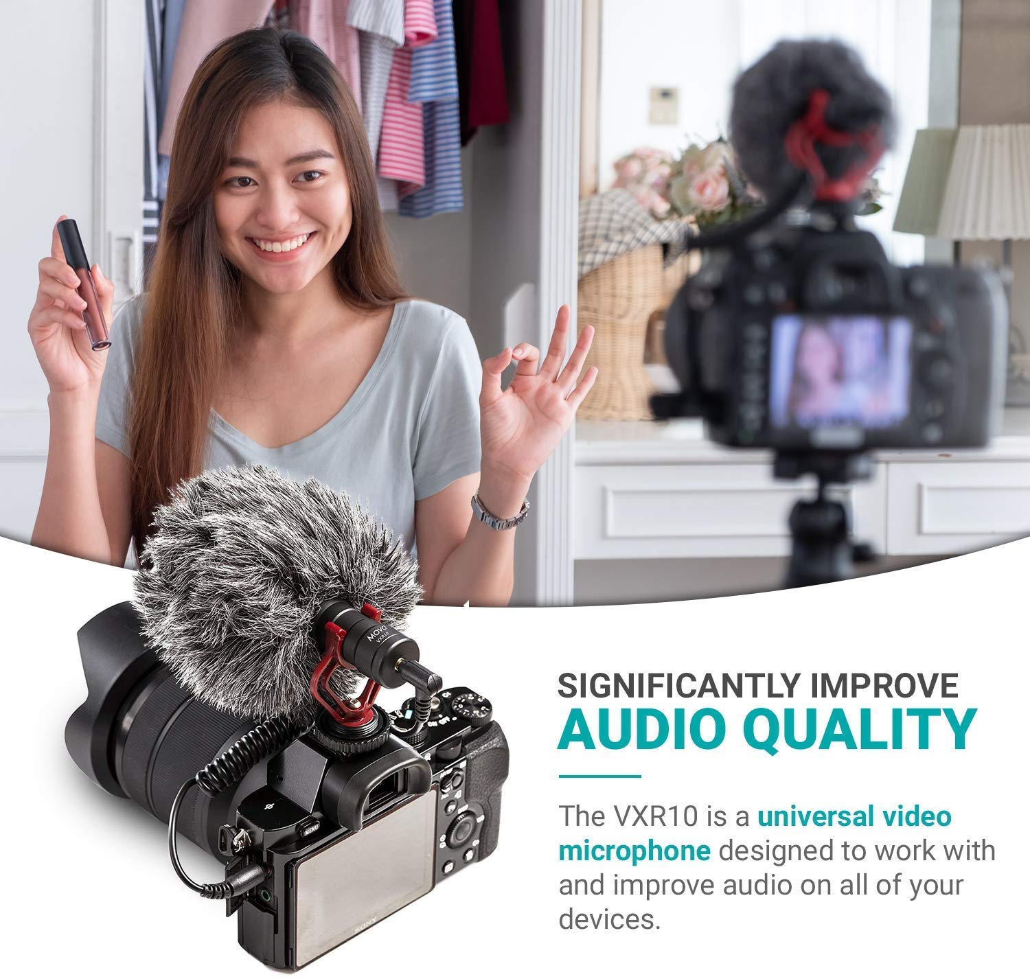 Movo VXR10-SP Universal Smartphone Video Microphone with USB Type-C and Lightning Dongle Adapters - Compatible with iPhone 11, 11 Pro, XS, XR, X, iPad Pro, Samsung Galaxy, Moto, HTC, Google, Android