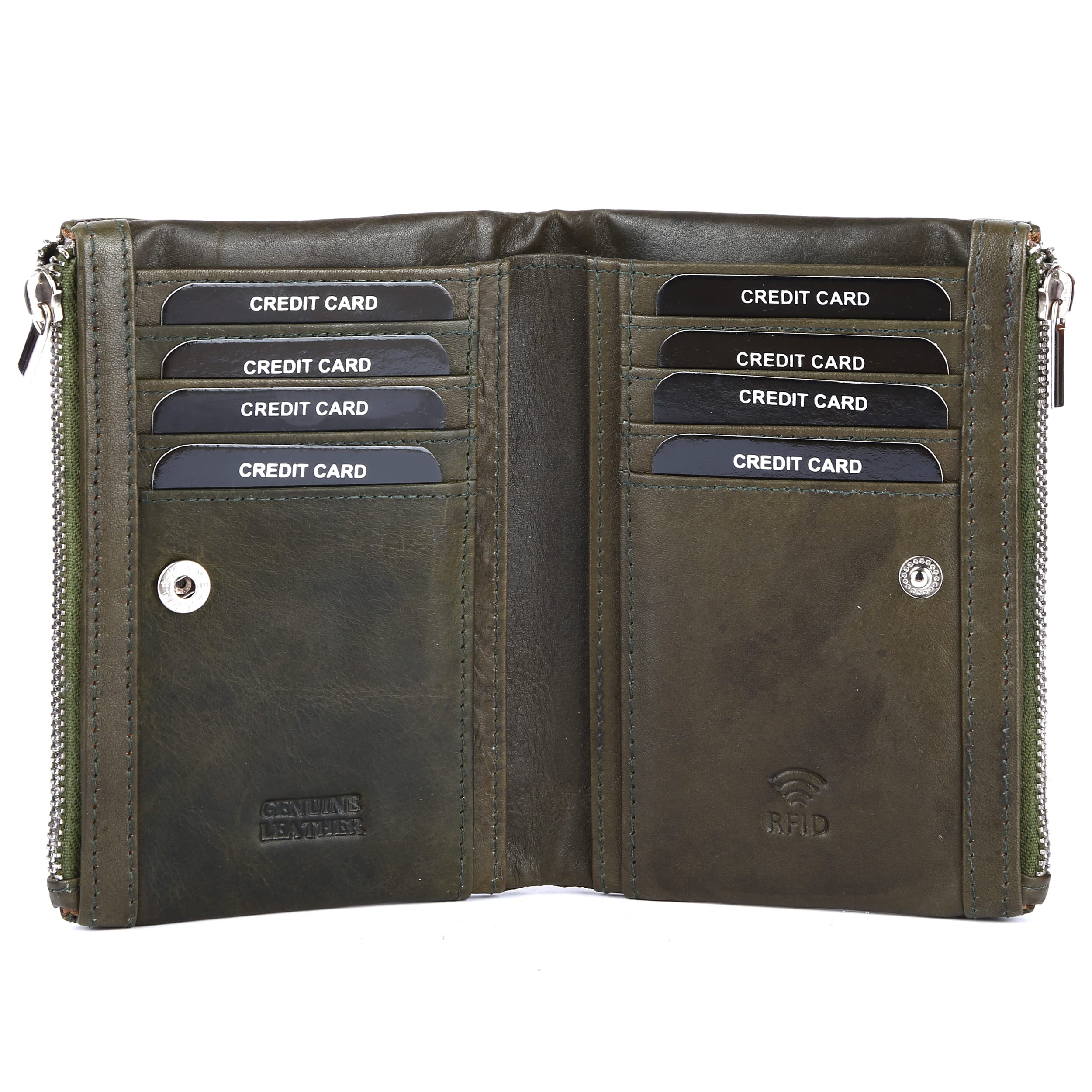 PICCO MASSIMO Genuine Leather women's Wallet | RFID blocking Leather wallet For women,Zipper Card Holder And Money Bi-Fold | Green Colour